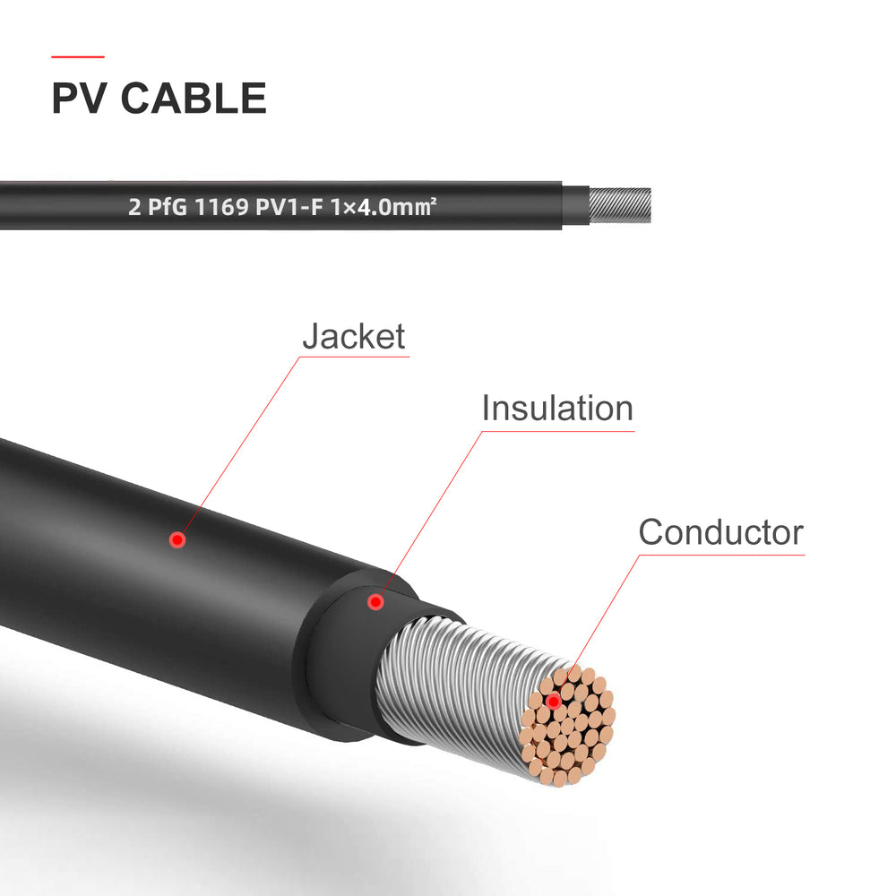 PV Solar Connector Power Cable 4mm2 12 AWG 20m/65ft Black TUV Proved ...
