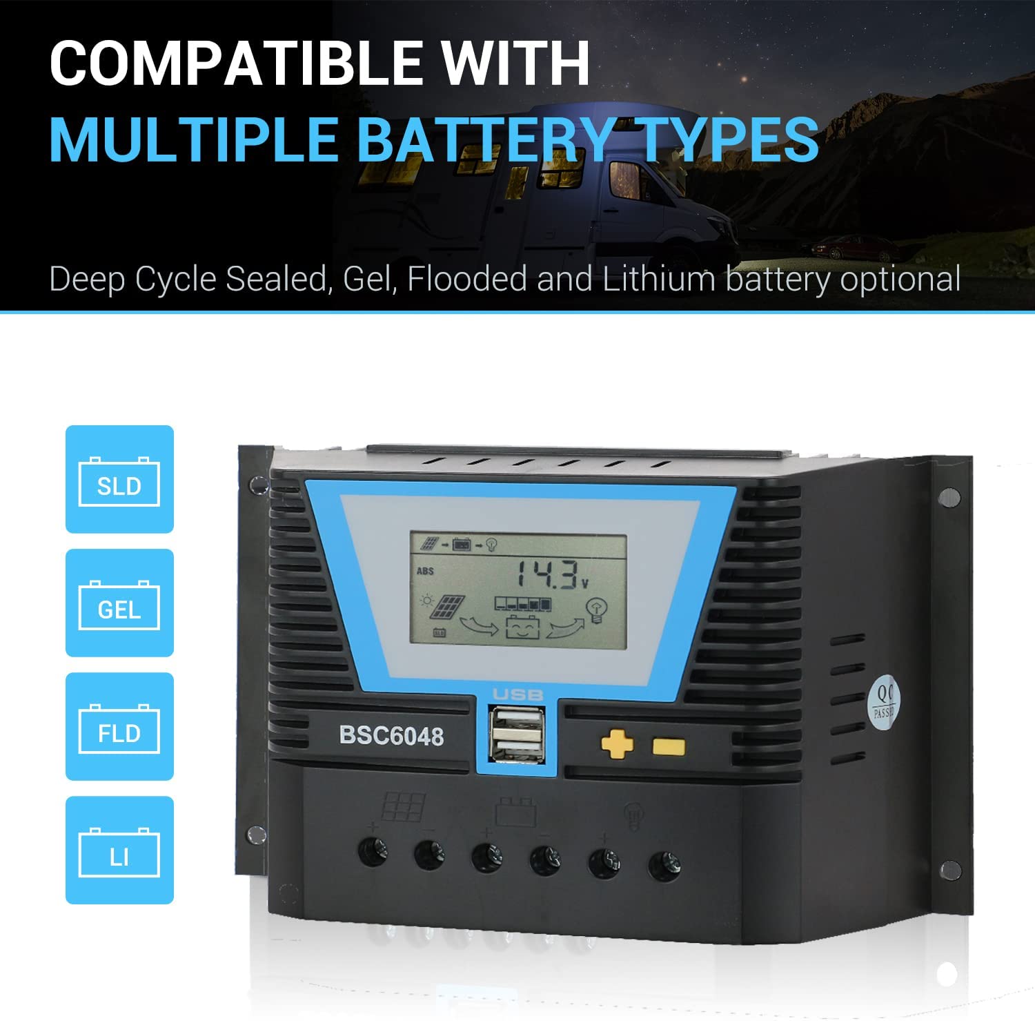 60Amp 12V/24V/36V/48V PWM Solar Charge Controller – ECGSOLAX